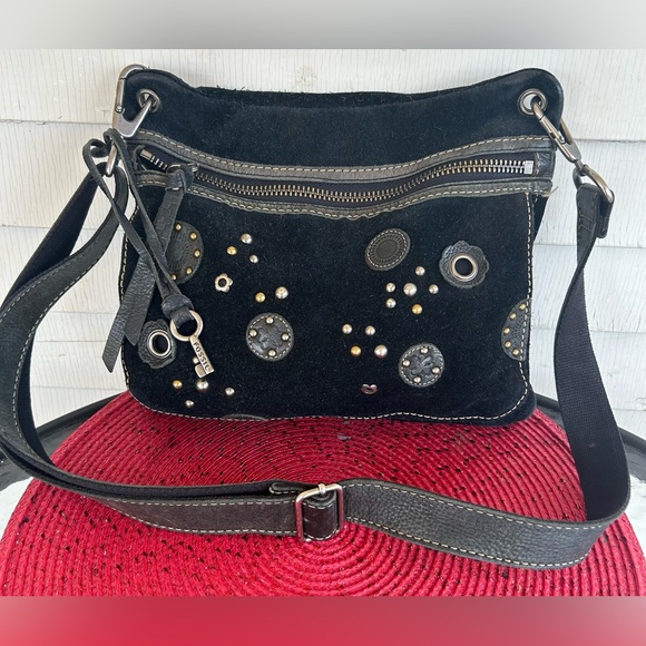 Fossil | Bags | Fossil Suede And Leather Studded Crossbody Strap ...